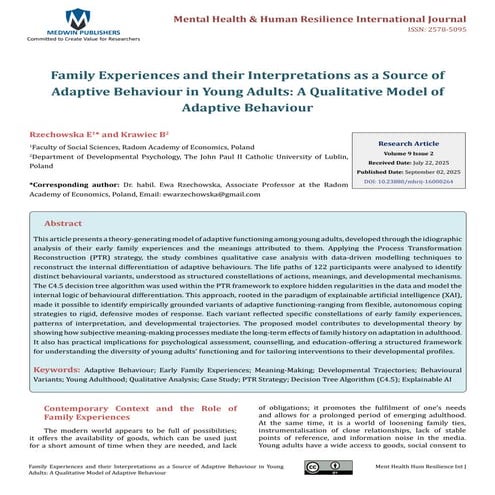 Family Experiences and their Interpretations as a Source of Adaptive ...