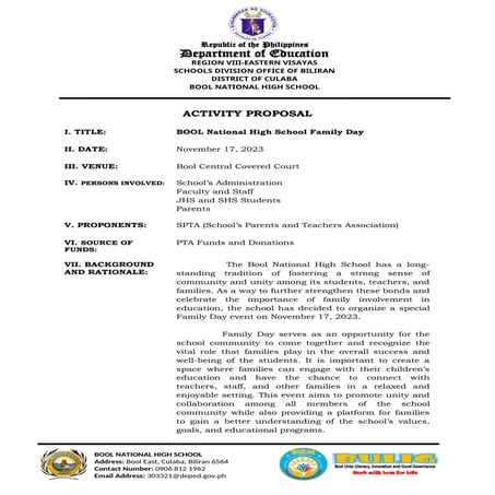 SAMPLE OF A FAMILY DAY ACTIVITY PROPOSAL IN SCHOOL | DOCX