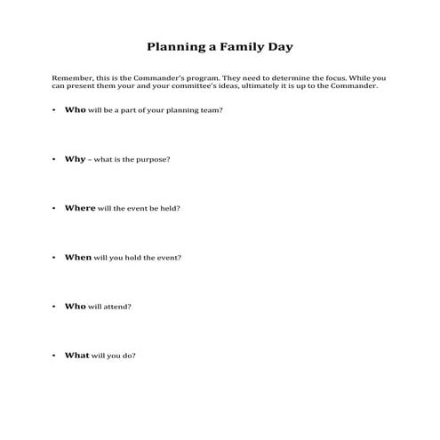 Planning a Unit Family Day: Handout | PDF