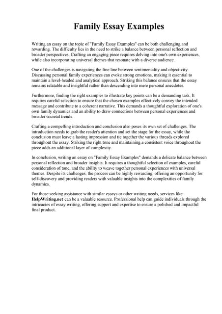 Family Essay Ideas. Fairmont State University | PDF