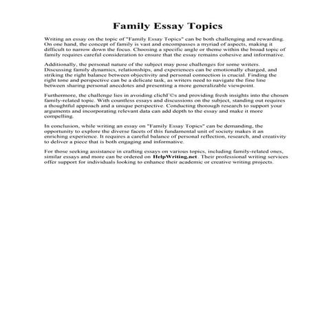 Family Essay Topics. Family essay ideas. The Role of Family in the Life ...