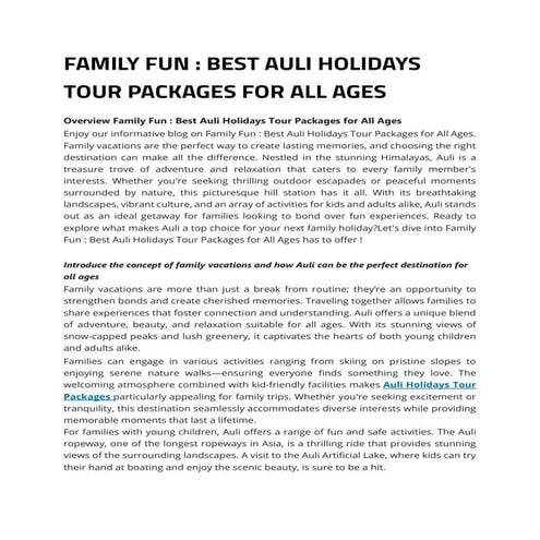 Family Fun - Best Auli Holidays Tour Packages for All Ages | PDF