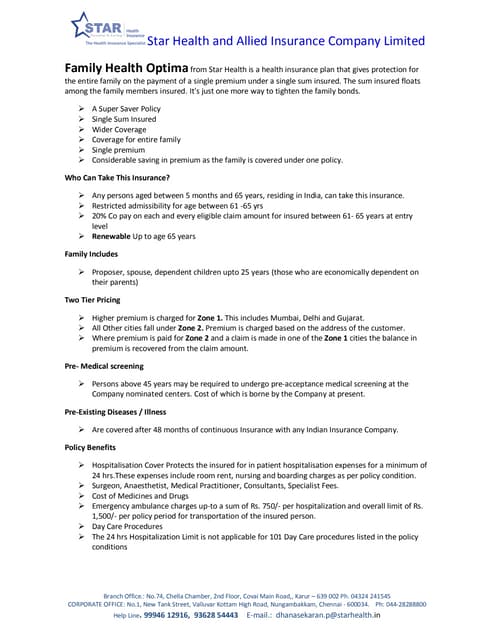 Star Health Insurance - Family Health Optima new updated premium | PDF