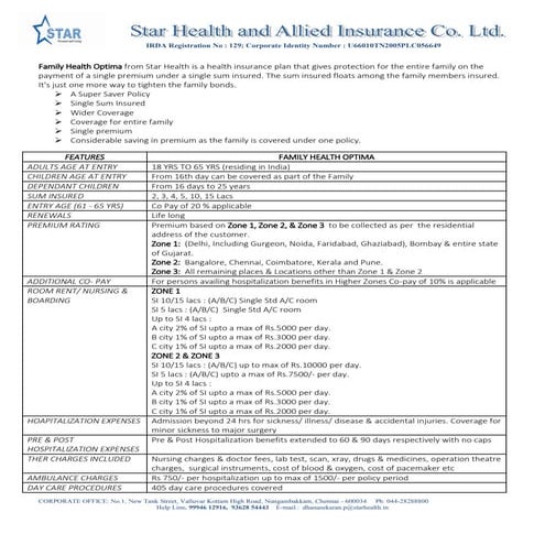 Star Health Insurance Family Health Optima Revised | PDF