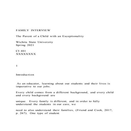 FAMILY INTERVIEW The Parent of a Child with an Excepti | DOCX