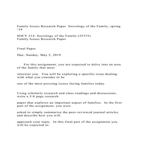 Family Issues Research Paper Sociology of the Family, spring .docx
