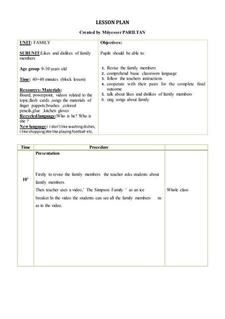 Family lesson 1 lesson plan | PDF
