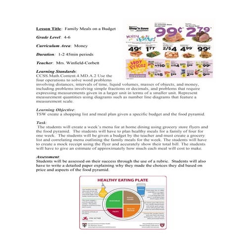 Family meals on a budget lesson plan | DOC