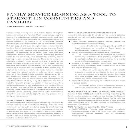 Family Service Learning as a Tool to Strength Communities and Families ...