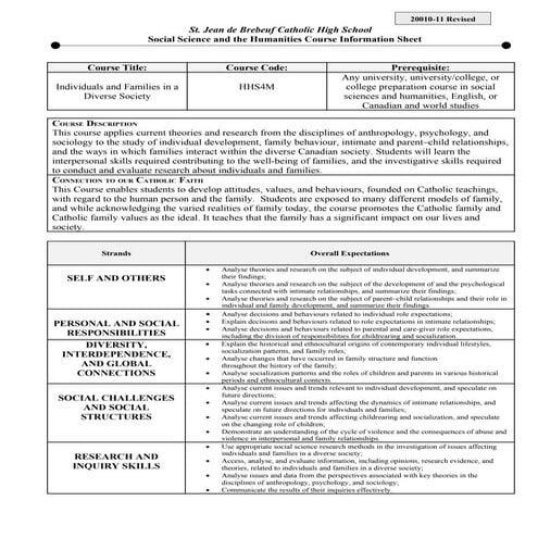 HHS4M Course Information Sheet | PDF