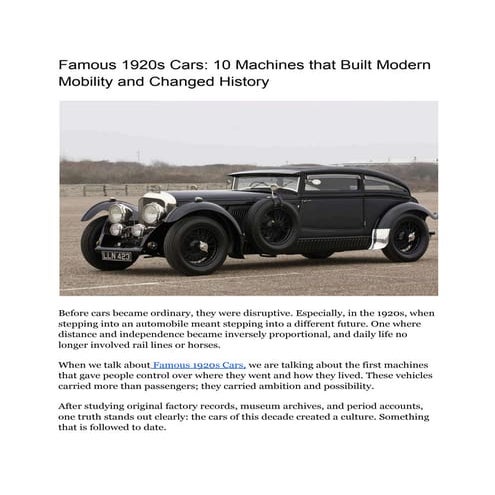 Famous 1920s Cars_ 10 Machines that Built Modern Mobility and Changed ...