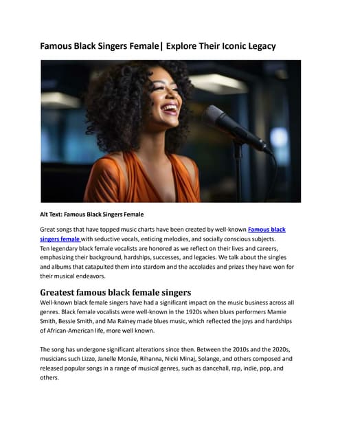 The Legacy of Famous Black Female Singers | PDF