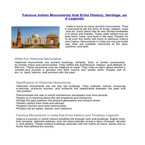 Famous Indian Monuments that Echo History, Heritage and Legends | PPT