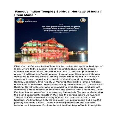 Famous Indian Temple _ Spiritual Heritage of India _ Prem Mandir.pdf