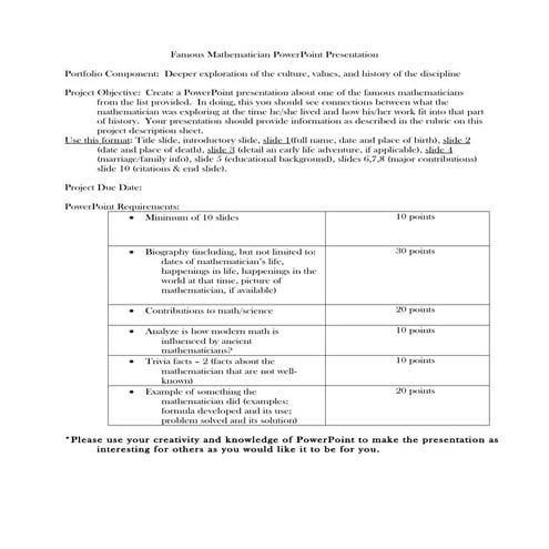 Famous mathematician power point project | DOC