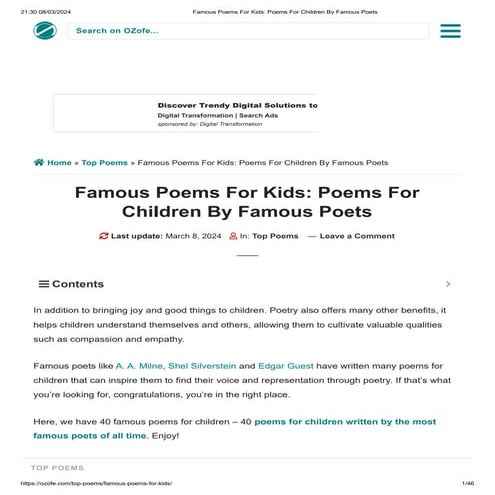 Best Poems for Kids to Nurture Their Love for Poetry | PDF