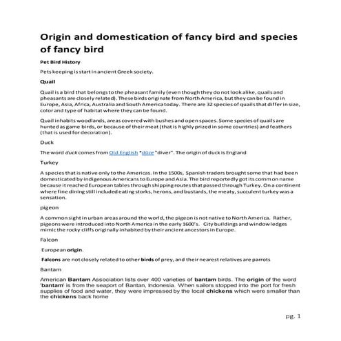 Fancy bird origion and domestication and species | DOCX