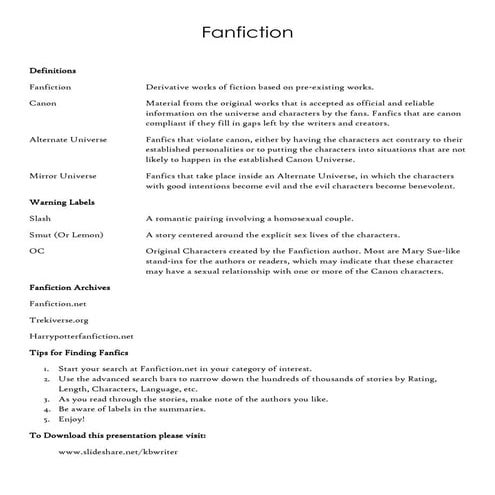 Fan Fiction Presentation | PPT
