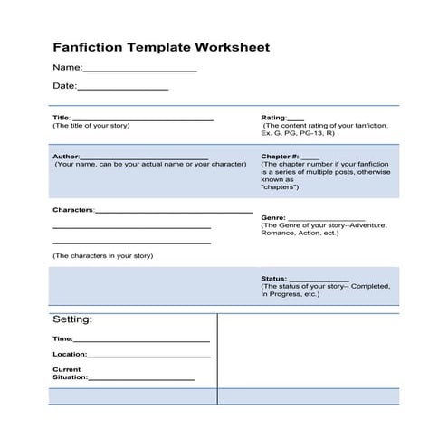 Fanfiction template worksheet | DOCX