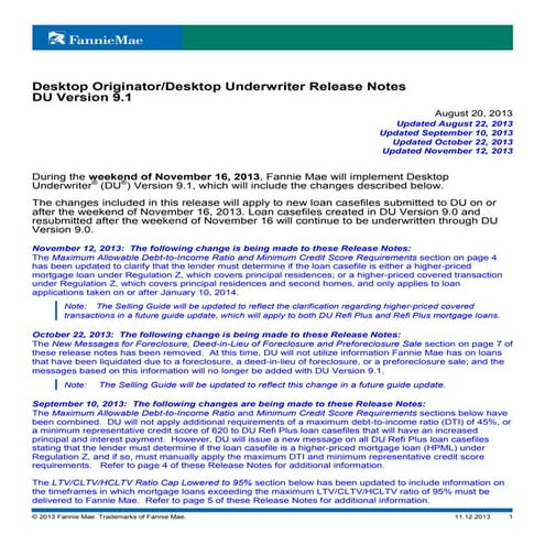 Fannie Mae 9.1 Update Report - Desktop Originator/Desktop Underwriter ...