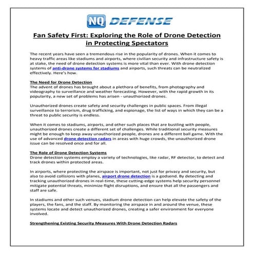 Fan Safety First- Exploring the Role of Drone Detection in Protecting ...