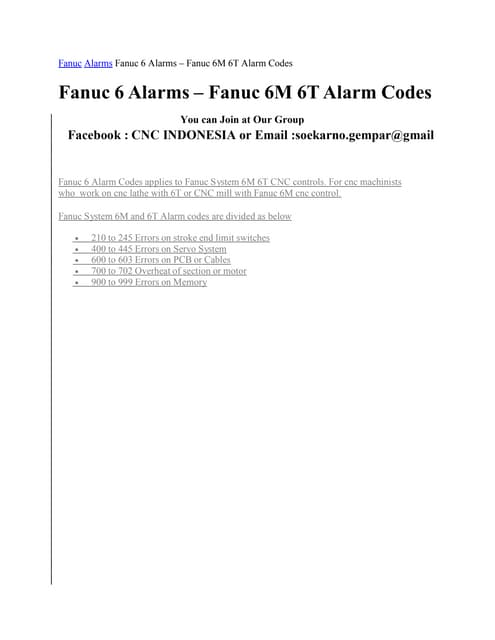 Fanuc 21 alarm codes complete list | PDF