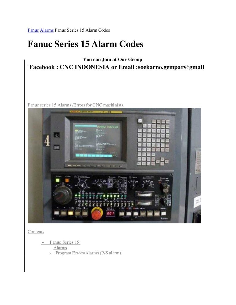 Fanuc alarms fanuc series 15 alarm codes