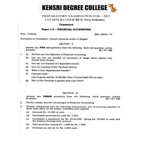 Fa pre paratory exam 1 (first sem b.com) | DOCX