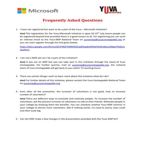FAQs - YUVA Unstoppable and Microsoft Initiative | DOCX