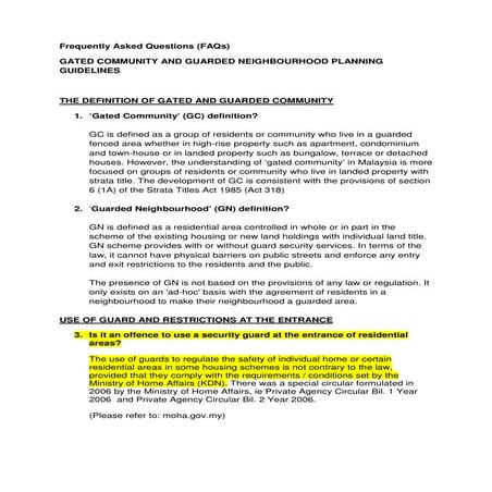 FAQ: Guidlines on Gated Community & Guarded Neighbourhood | PDF