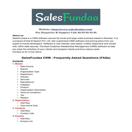 SalesFundaa CRM Software FAQ's | PDF