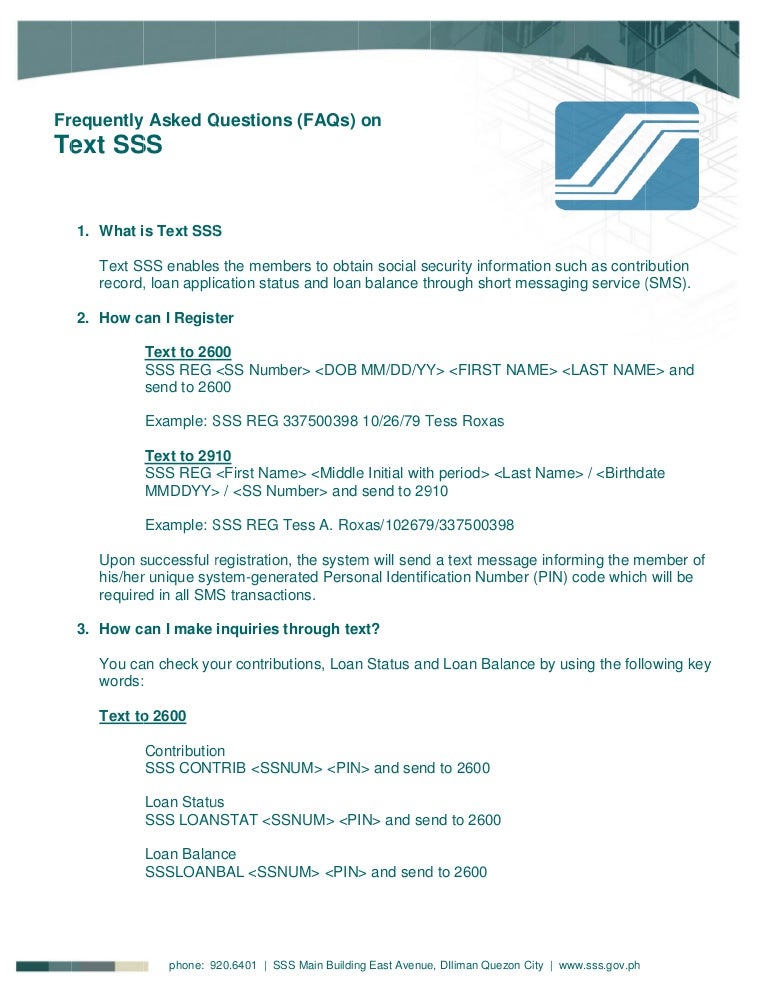 Text SSS FAQs