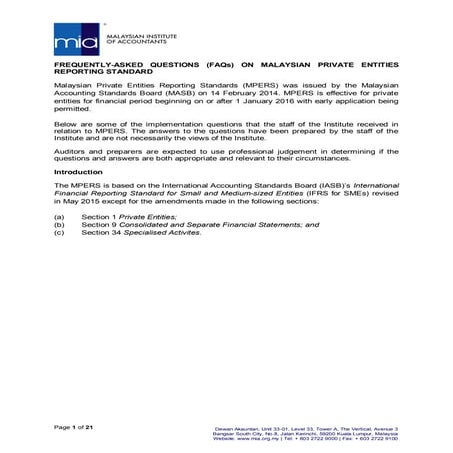 FREQUENTLY-ASKED QUESTIONS (FAQs) ON MALAYSIAN PRIVATE ENTITIES REPORTING STANDARD | PDF