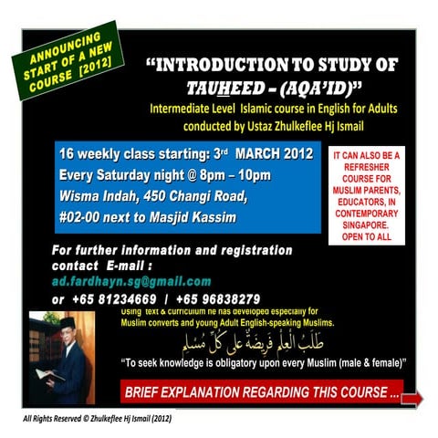 Fardh ainintermcoursetauheed(poster)march 2012 | PPT