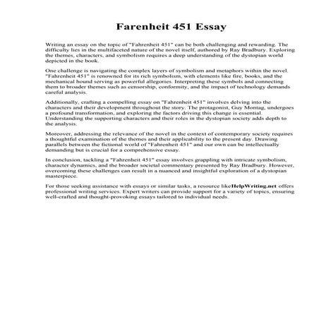 Fahrenheit 451 Technology Essay. De Anza College | PDF