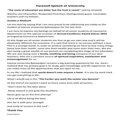 Farewell speech | PDF | Education