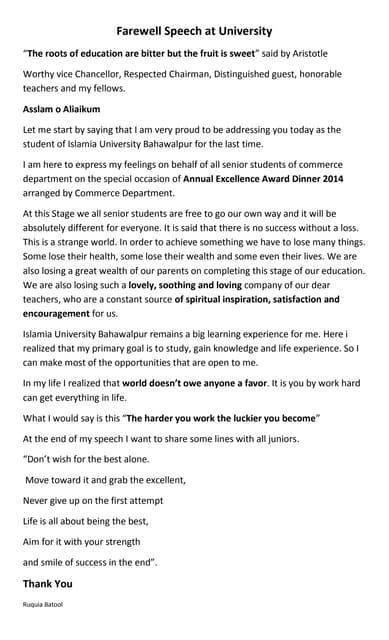 Freshers speech | PDF