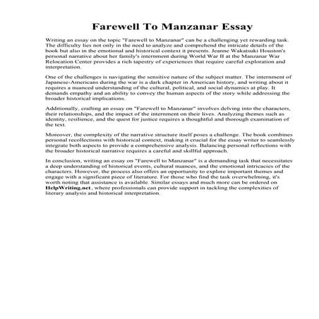 Farewell To Manzanar Essay. farewell to manzanar essay | PDF