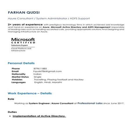 Farhan cv | PDF | Operating Systems | Computer Software and Applications