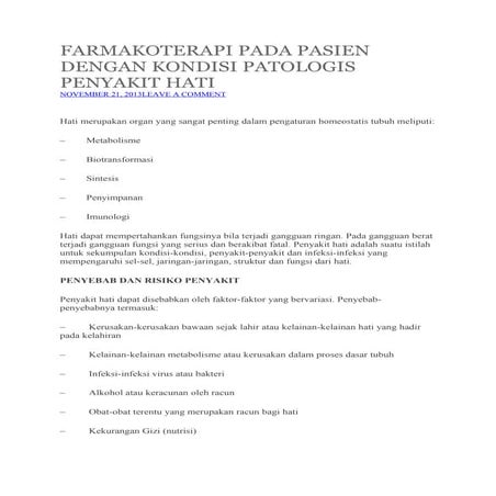 Farmakoterapi pada pasien dengan kondisi patologis penyakit | PDF