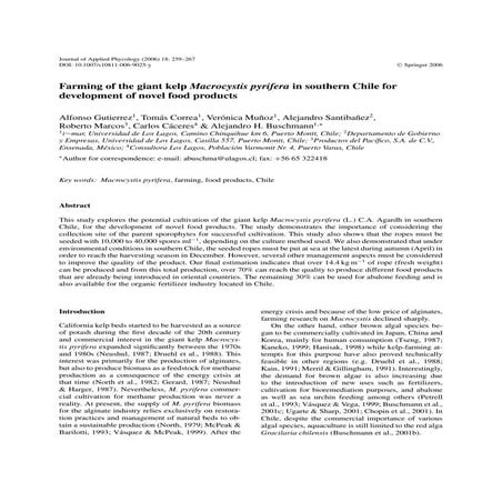 Farming of the giant kelp macrocystis pyrifera in southern chile for | PDF