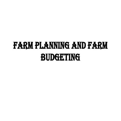 Lecture 16 Farm Planning | PPT