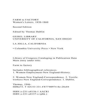 FARM to FACTORY Womens Letters, 1830-1860 Second Editio.docx