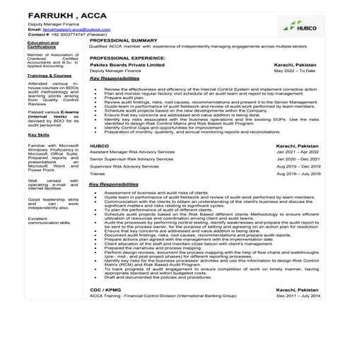 Farrukh ACCA CV with Good Experience in Finance | PDF