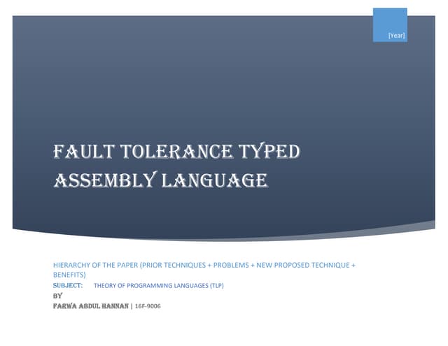 Fault Tolerance Typed Assembly Language A Graphical Overview Ppt