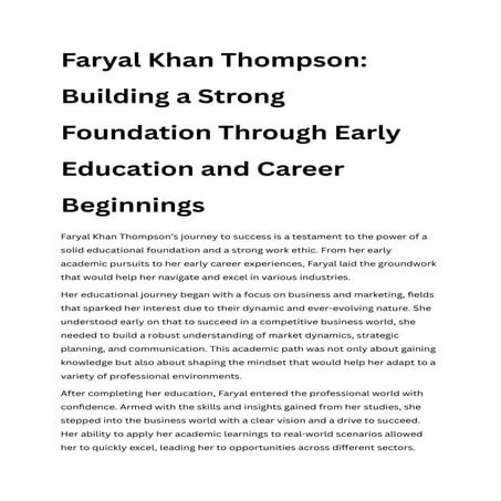 Faryal Khan Thompson Building a Strong Foundation Through Early ...