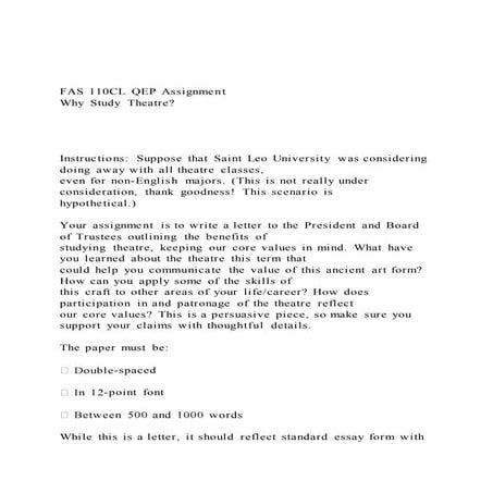 FAS 110CL QEP Assignment Why Study Theatre Inst | PDF