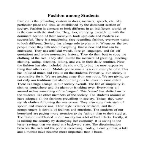 Fashion among students | DOCX