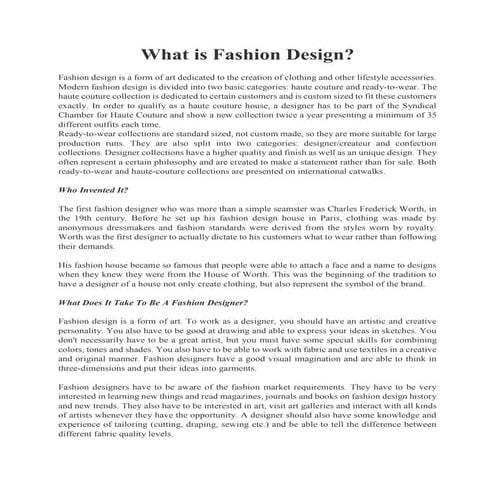 What is Fashion design? | PDF | High Fashion | Style & Fashion