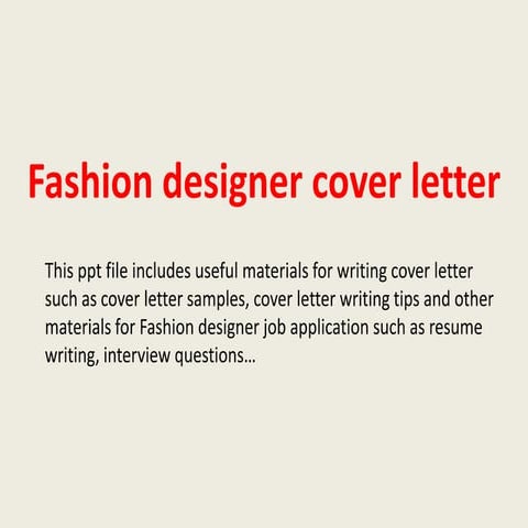 Fashion designer cover letter | PPT